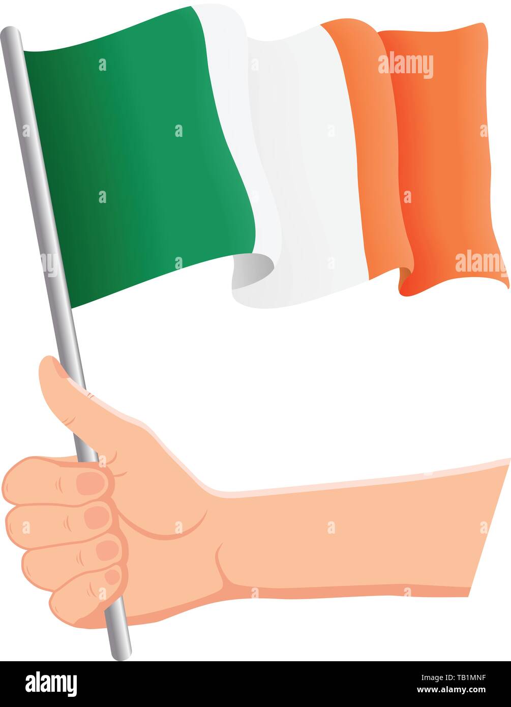 Hand holding and waving the national flag of Ireland. Fans ...