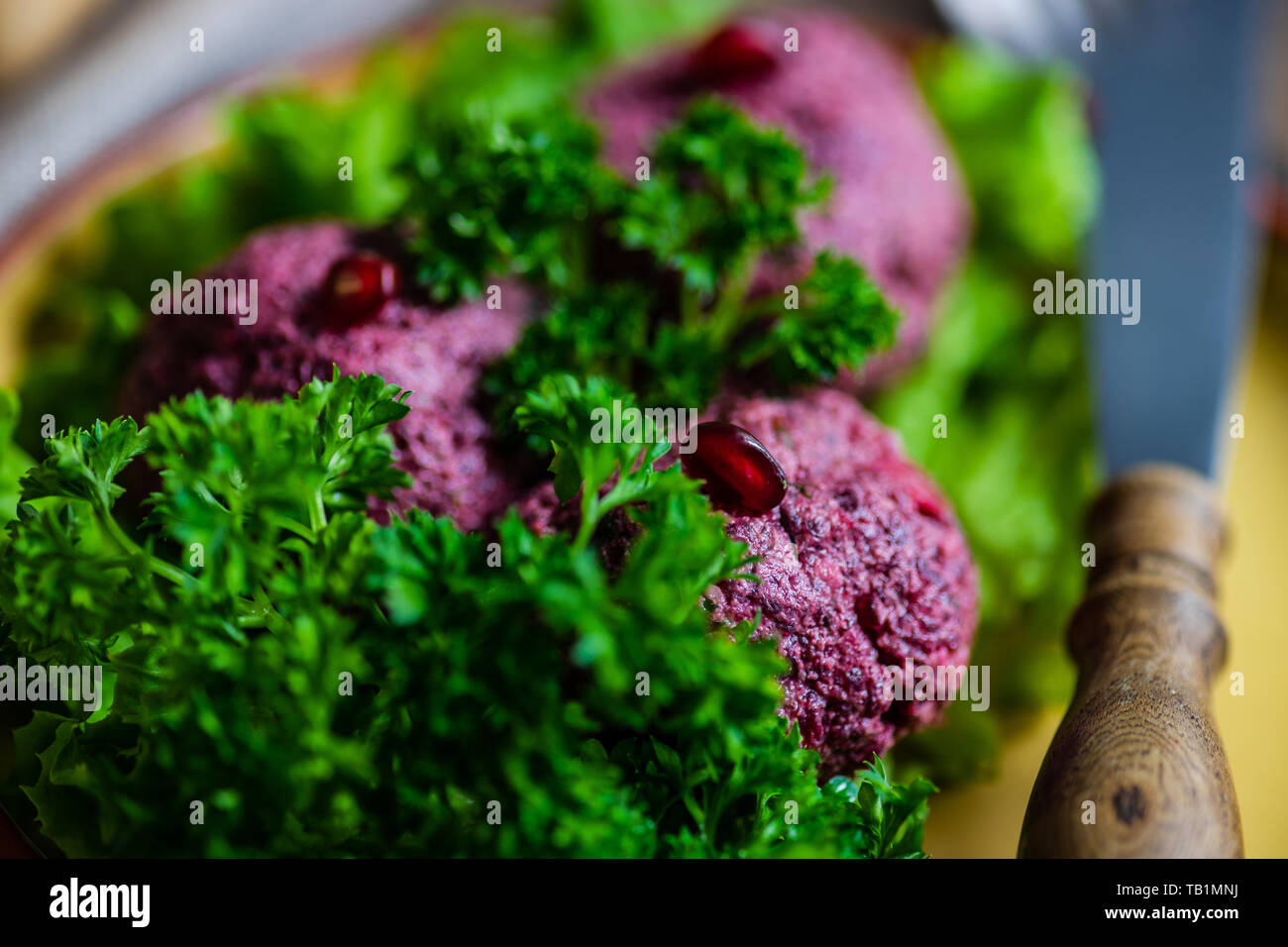Traditional georgian dish, pkhali (phali) on stone background with copy ...