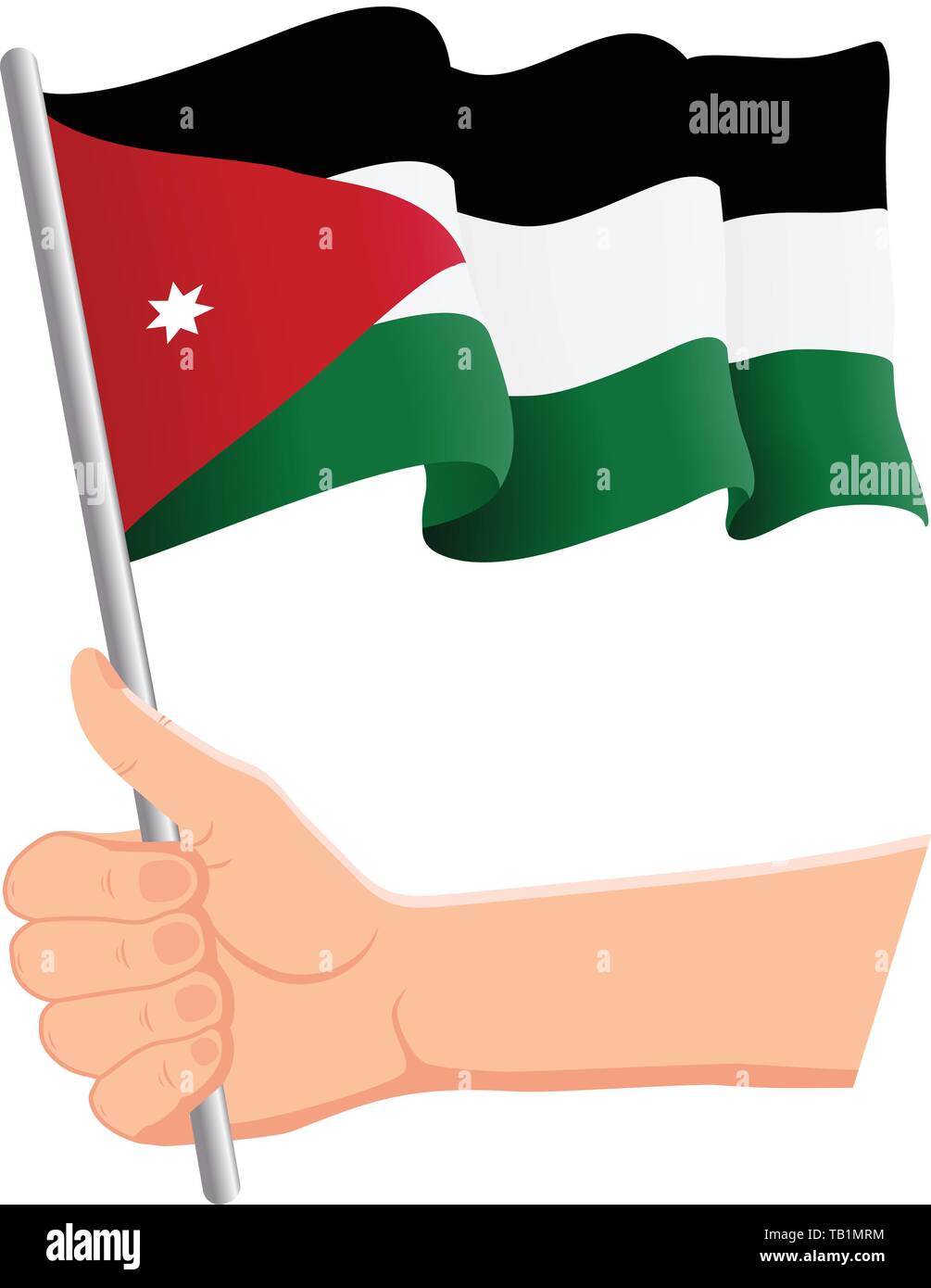 Hand holding and waving the national flag of Jordan. Fans, independence ...