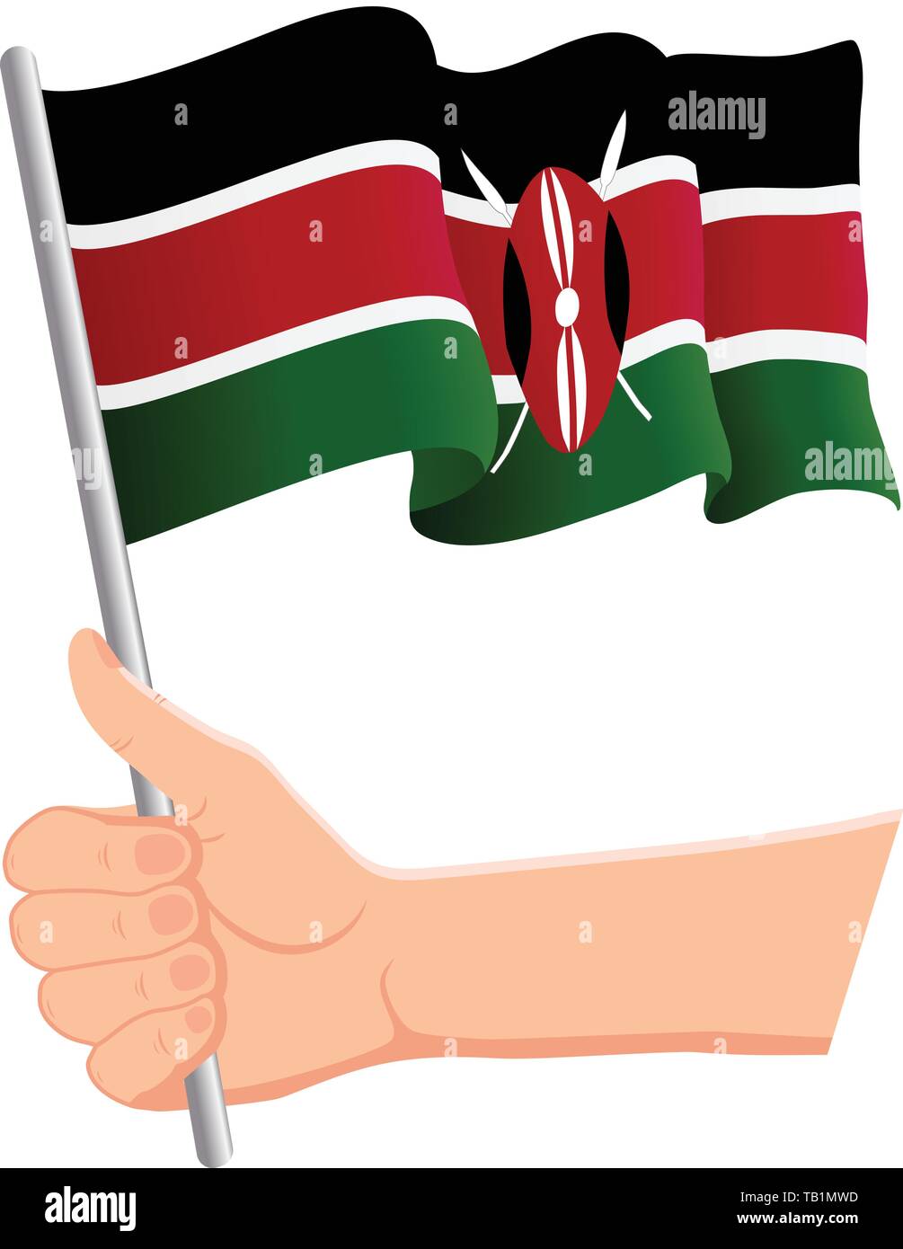Hand holding and waving the national flag of Kenya. Fans, independence ...