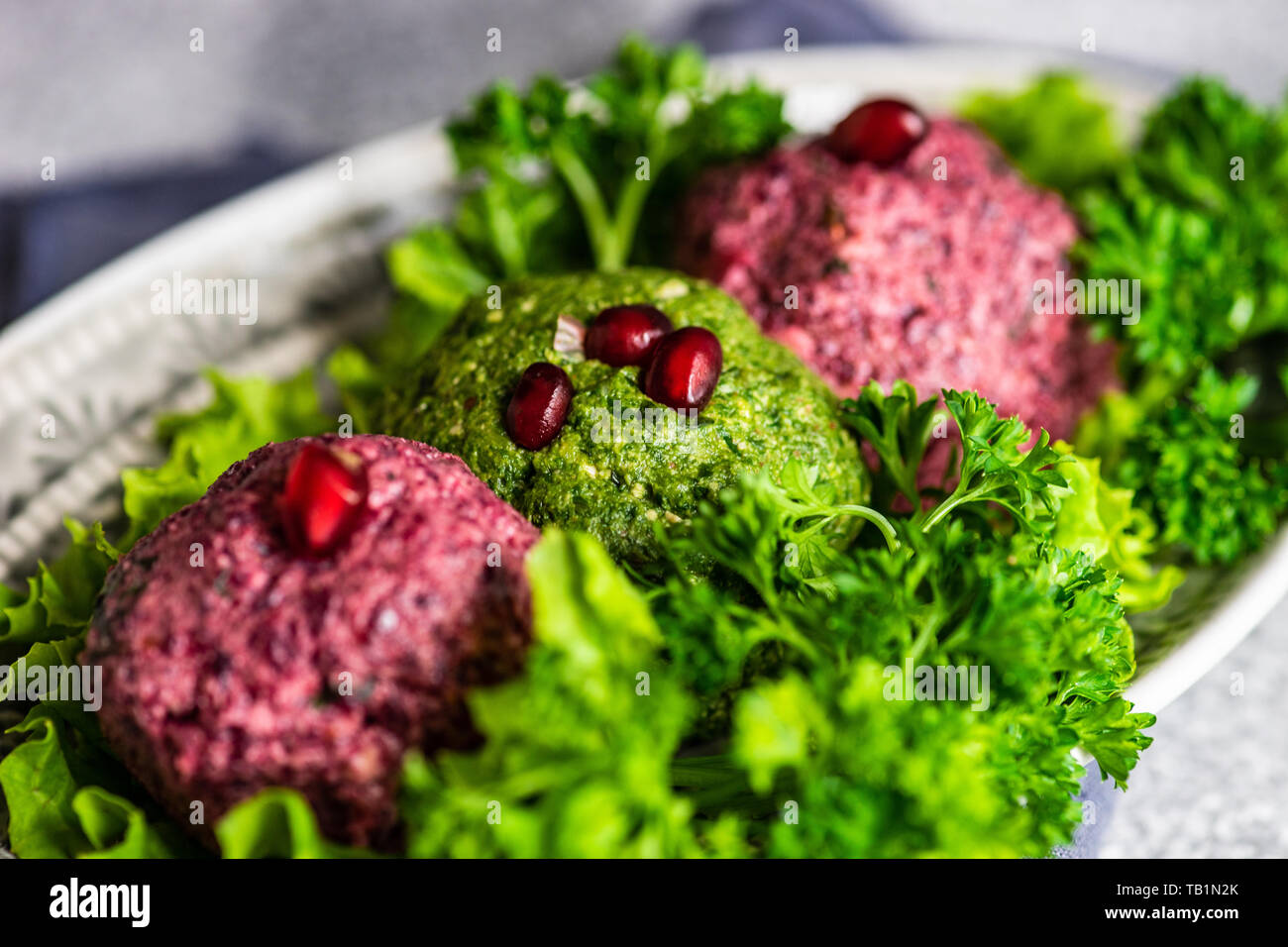 Traditional georgian dish, pkhali (phali) on stone background with copy ...