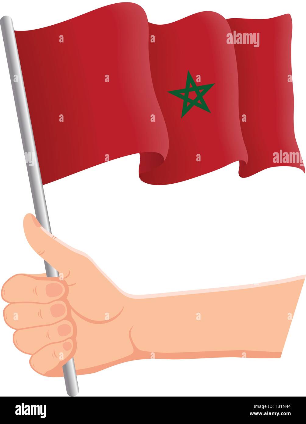 Hand holding and waving the national flag of Morocco. Fans ...