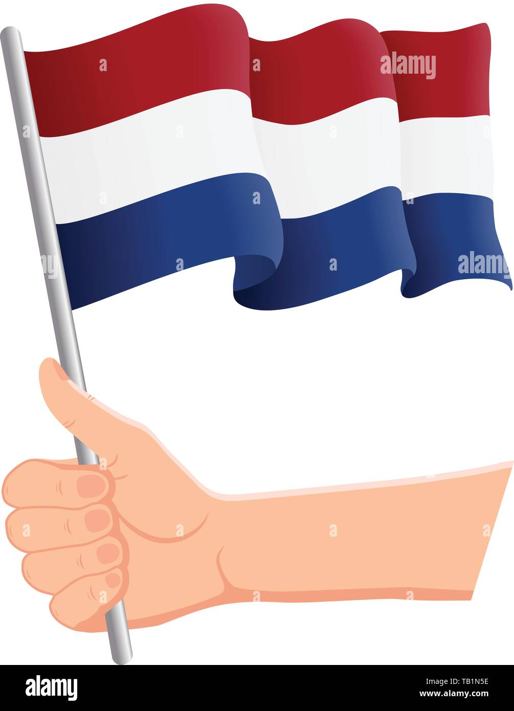 Hand holding and waving the national flag of Netherlands. Fans ...