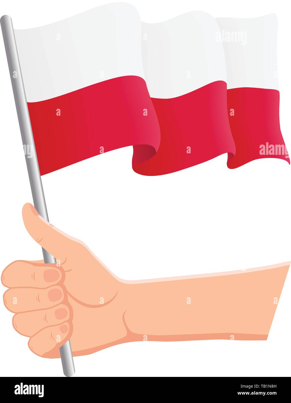 Hand holding and waving the national flag of Poland. Fans, independence ...