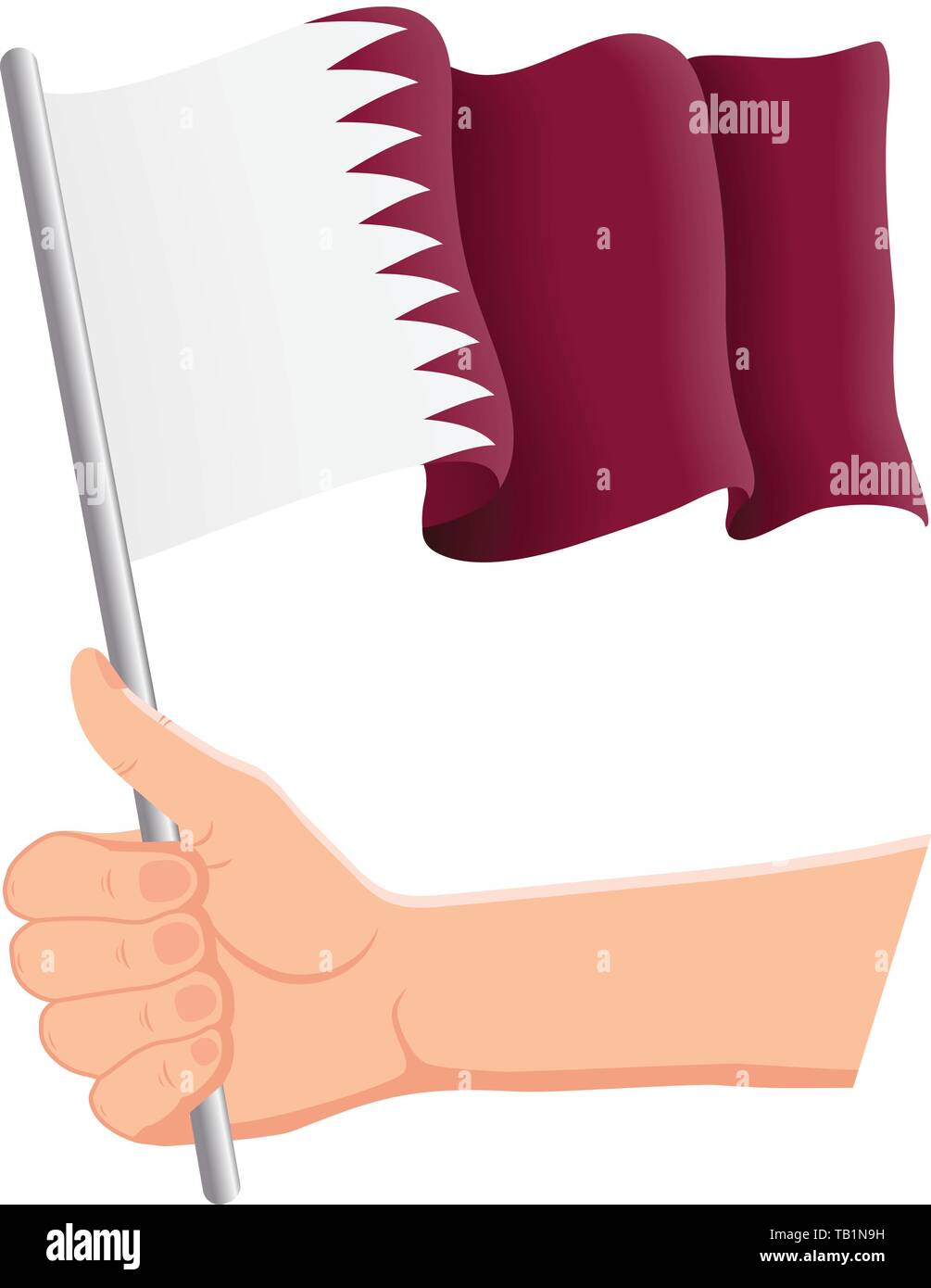 Hand holding and waving the national flag of Qatar. Fans, independence ...