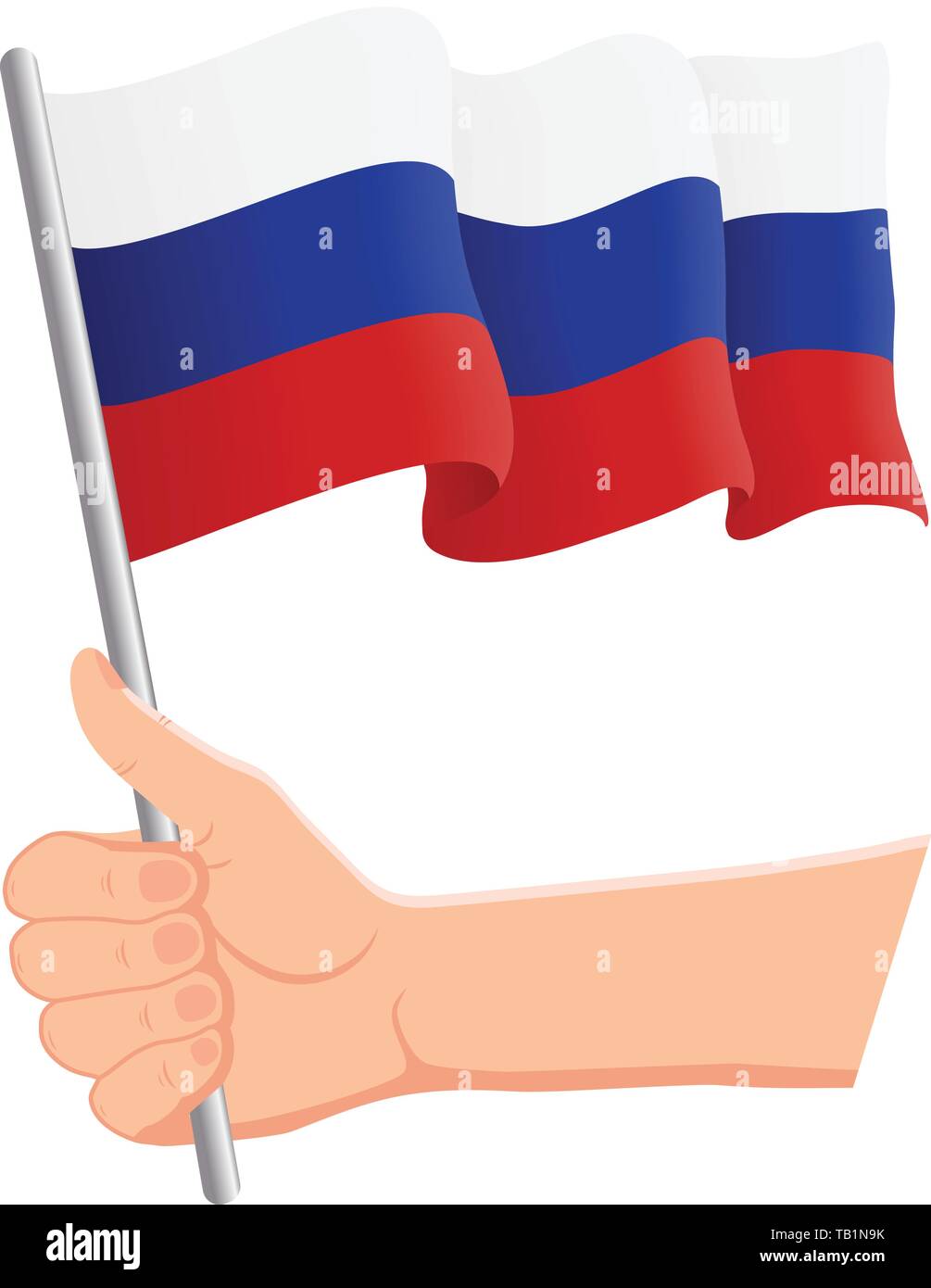 Hand holding and waving the national flag of Russia. Fans, independence ...