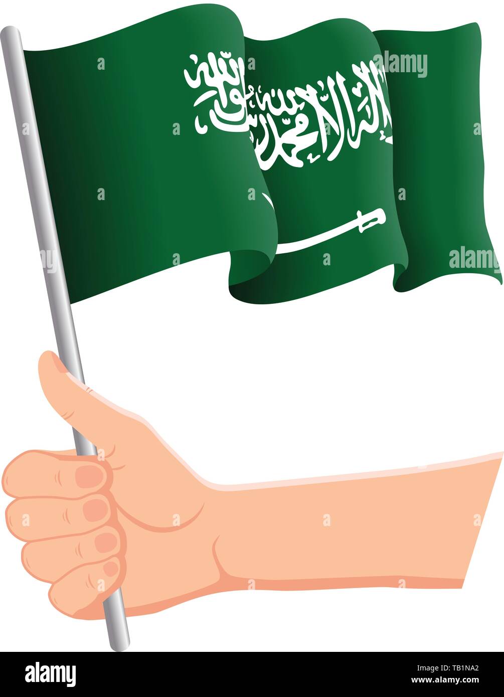 Hand holding and waving the national flag of Saudi Arabia. Fans ...