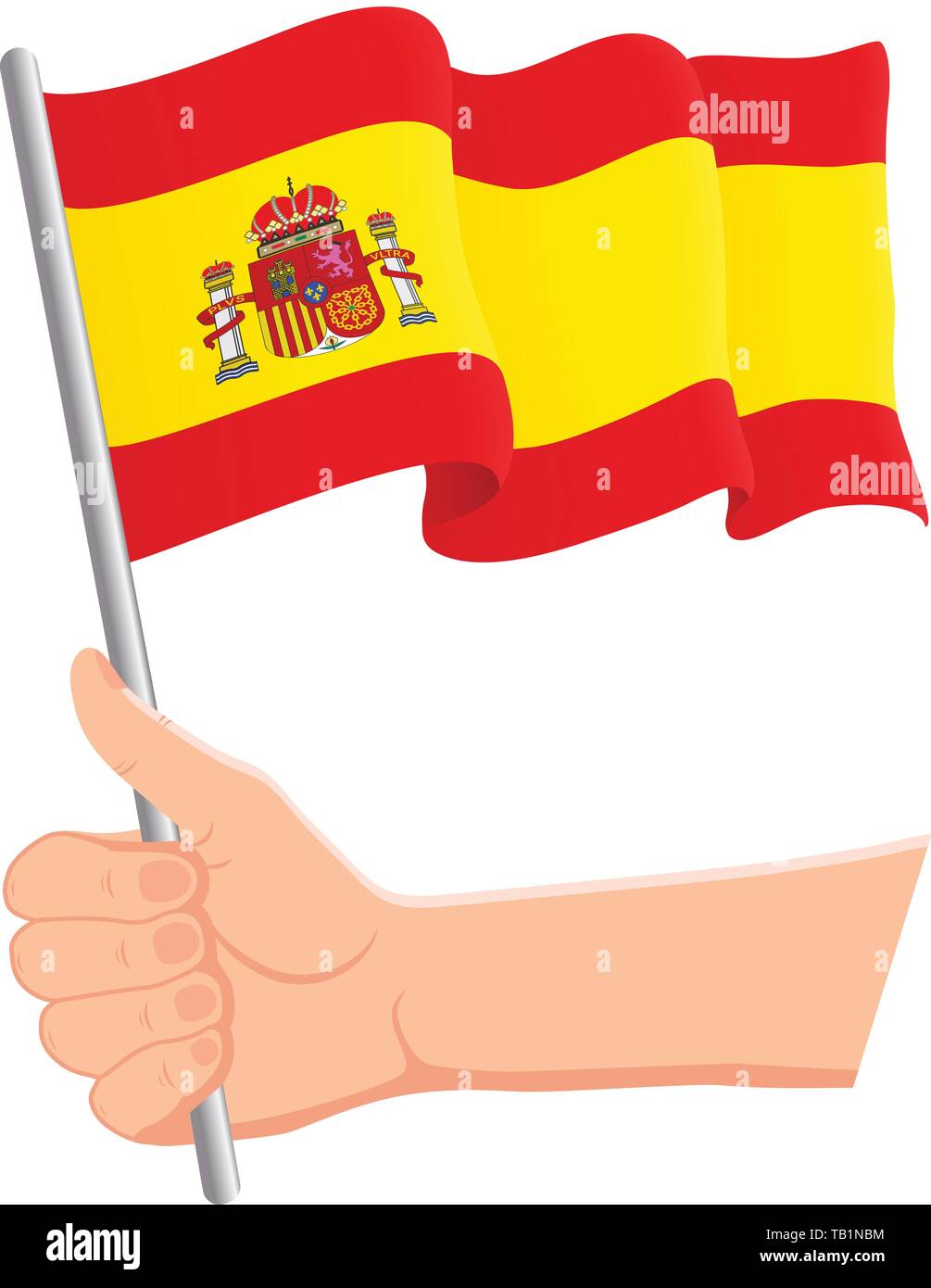 Hand holding and waving the national flag of Spain. Fans, independence ...