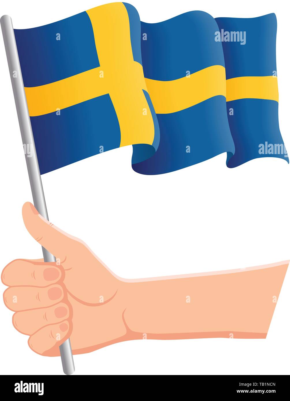 Hand holding and waving the national flag of Sweden. Fans, independence ...