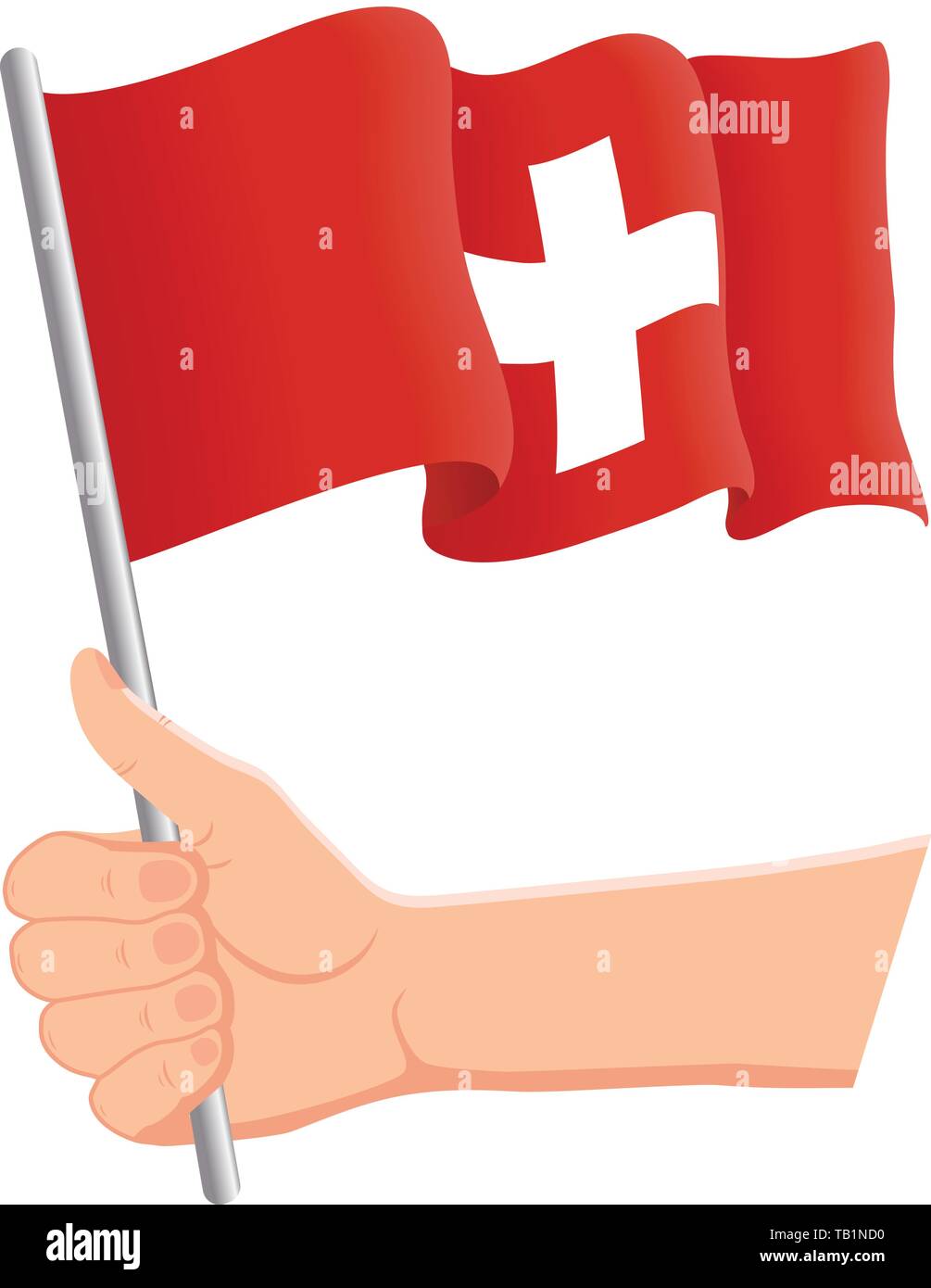 Hand holding and waving the national flag of Switzerland. Fans ...