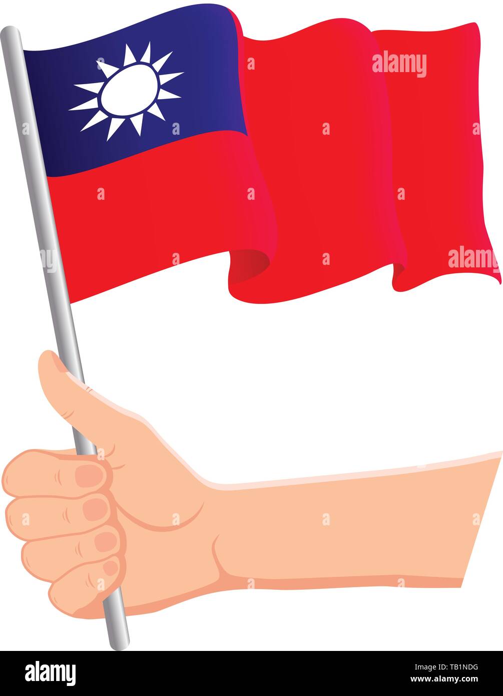 Hand holding and waving the national flag of Taiwan. Fans, independence ...