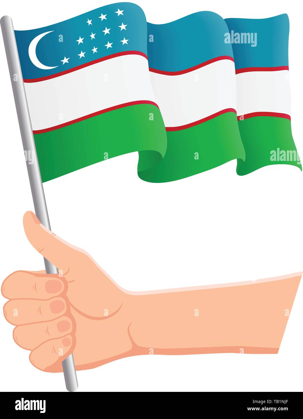 Hand holding and waving the national flag of Uzbekistan. Fans ...