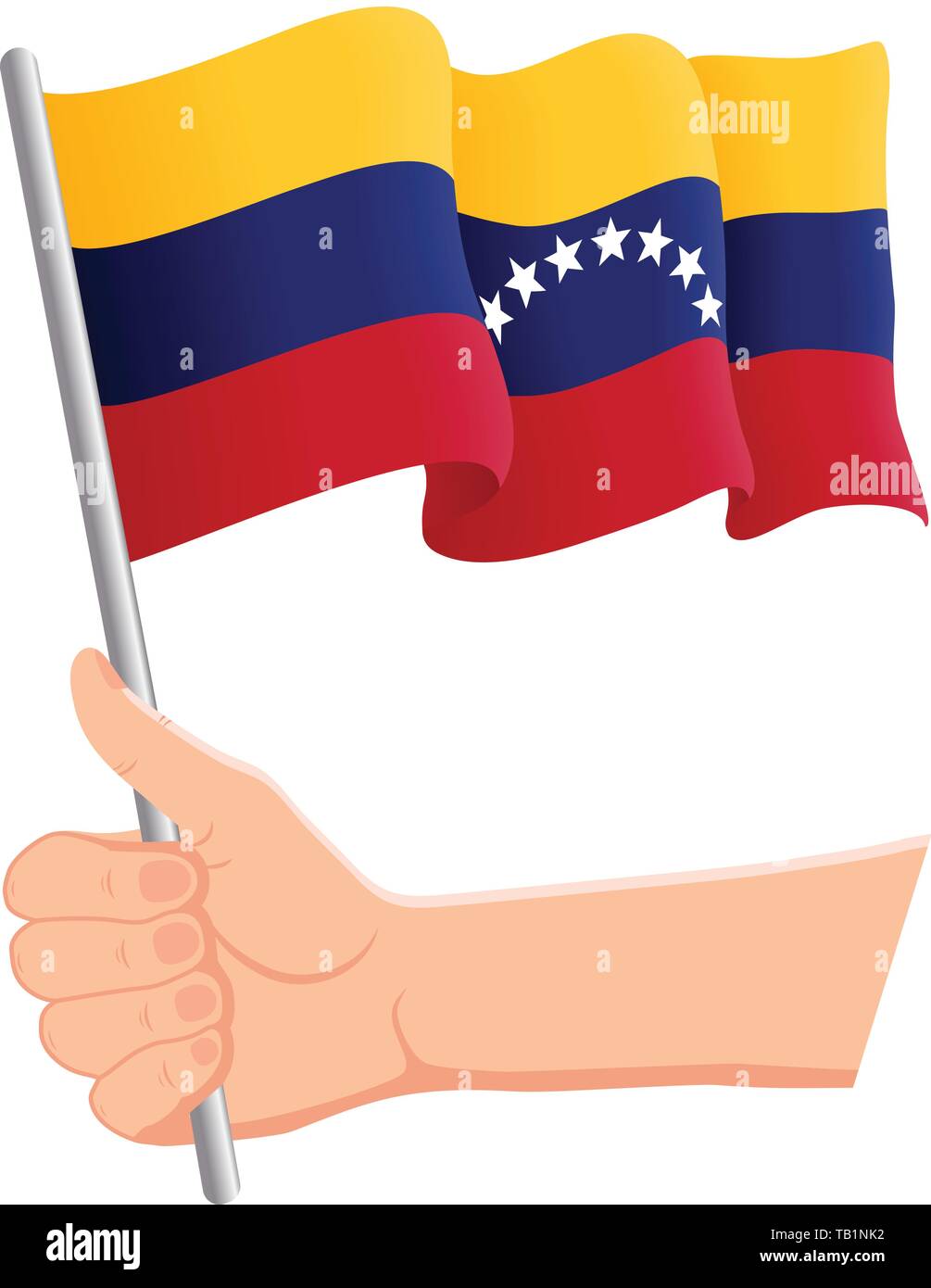Hand holding and waving the national flag of Venezuela. Fans ...