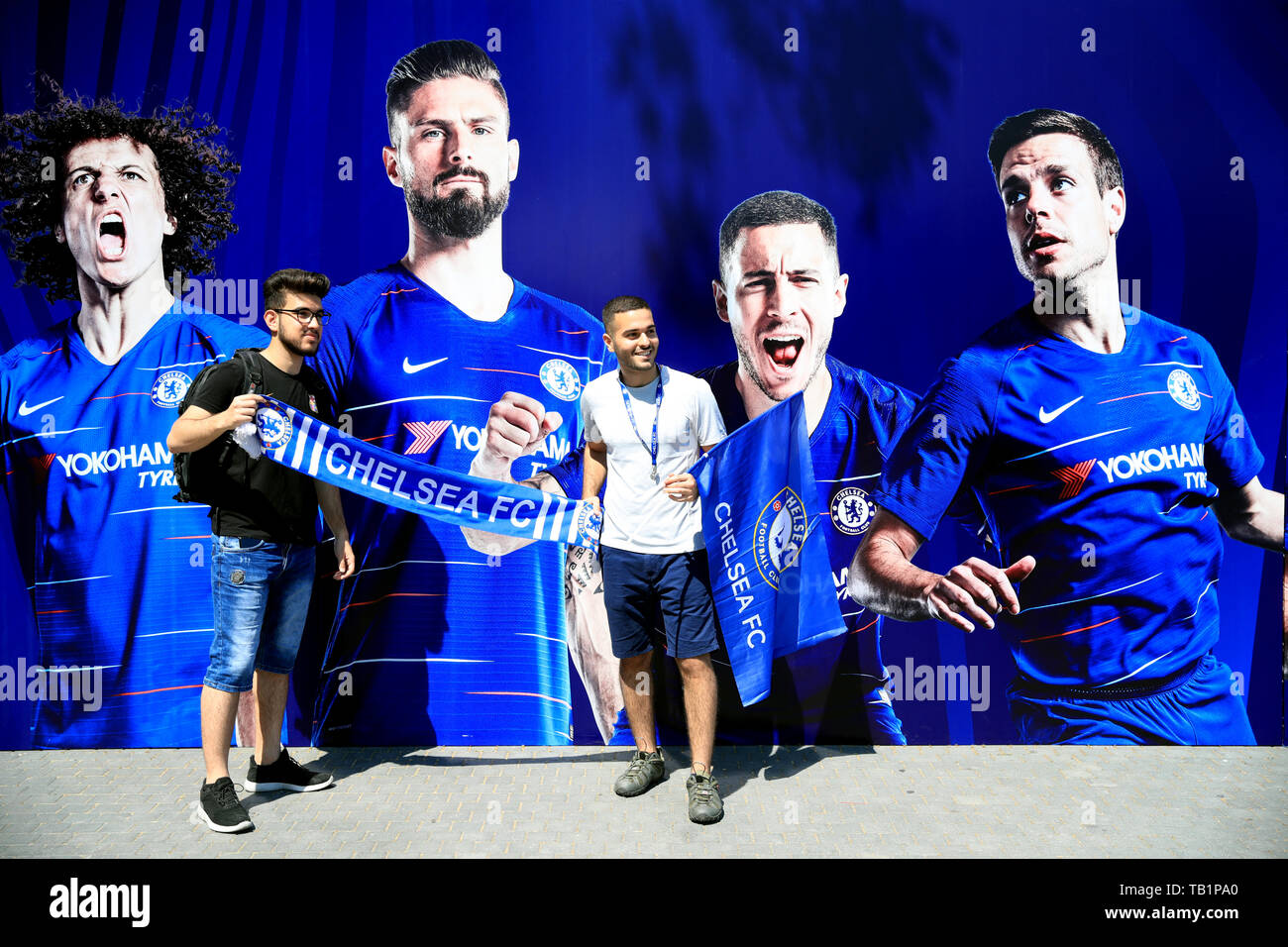 Chelsea fans before the UEFA Europa League final at The Olympic Stadium ...