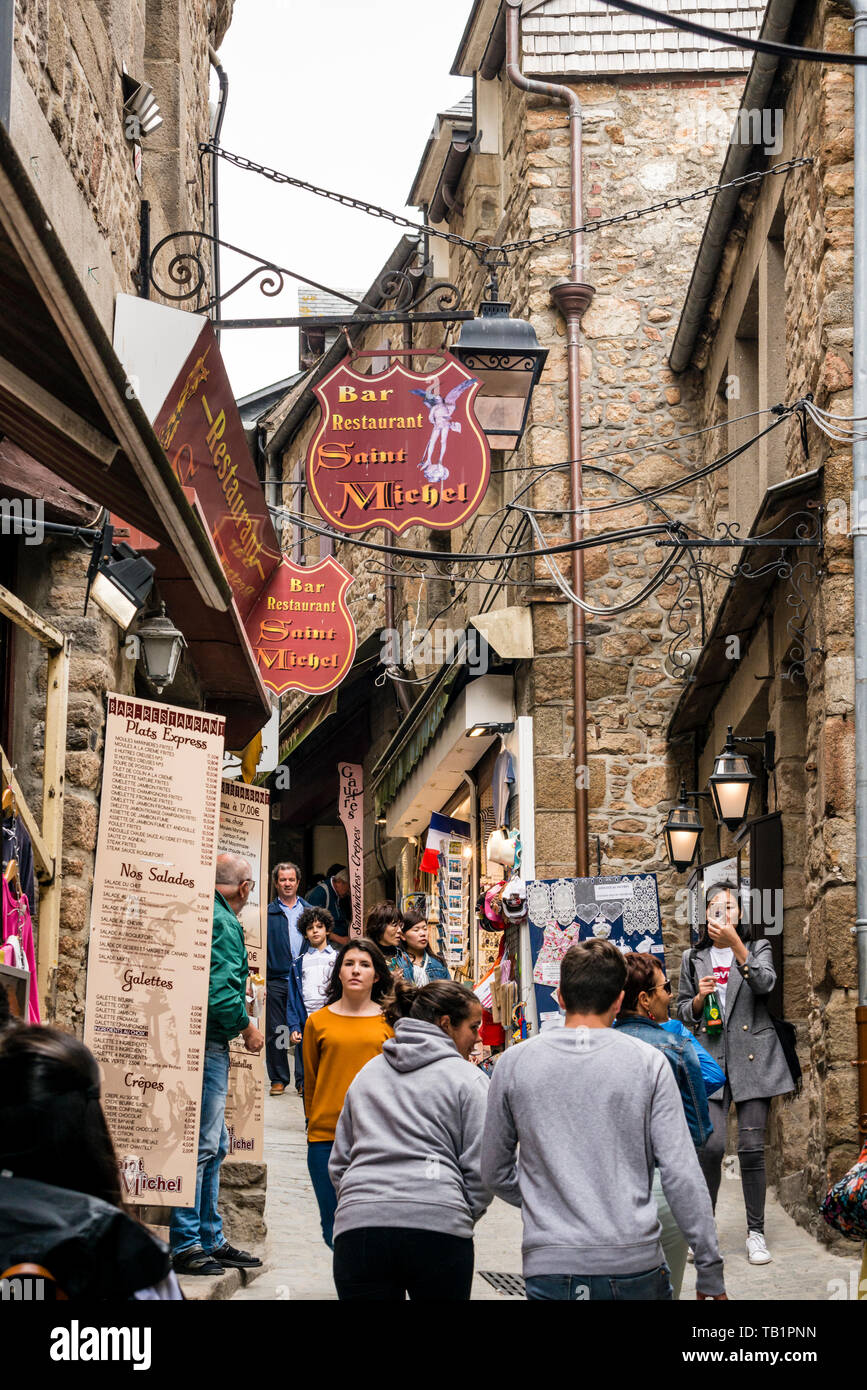 Crowded street of Le Mont Saint Michel, Manche, Normandy, France Stock ...
