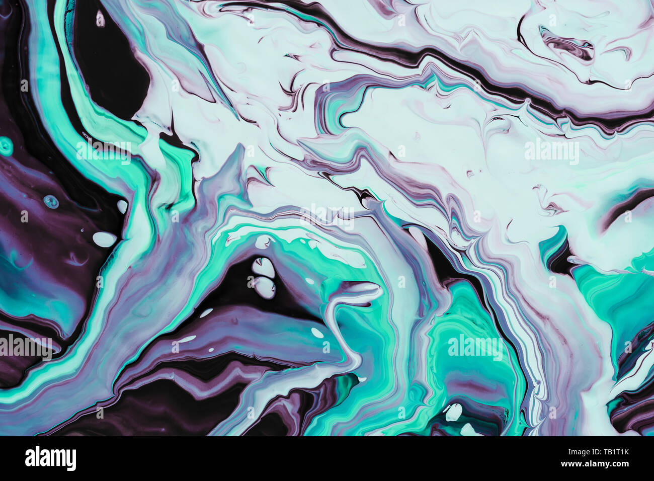 Fluid Art. Neon turquoise waves and curls. Abstract marble background ...