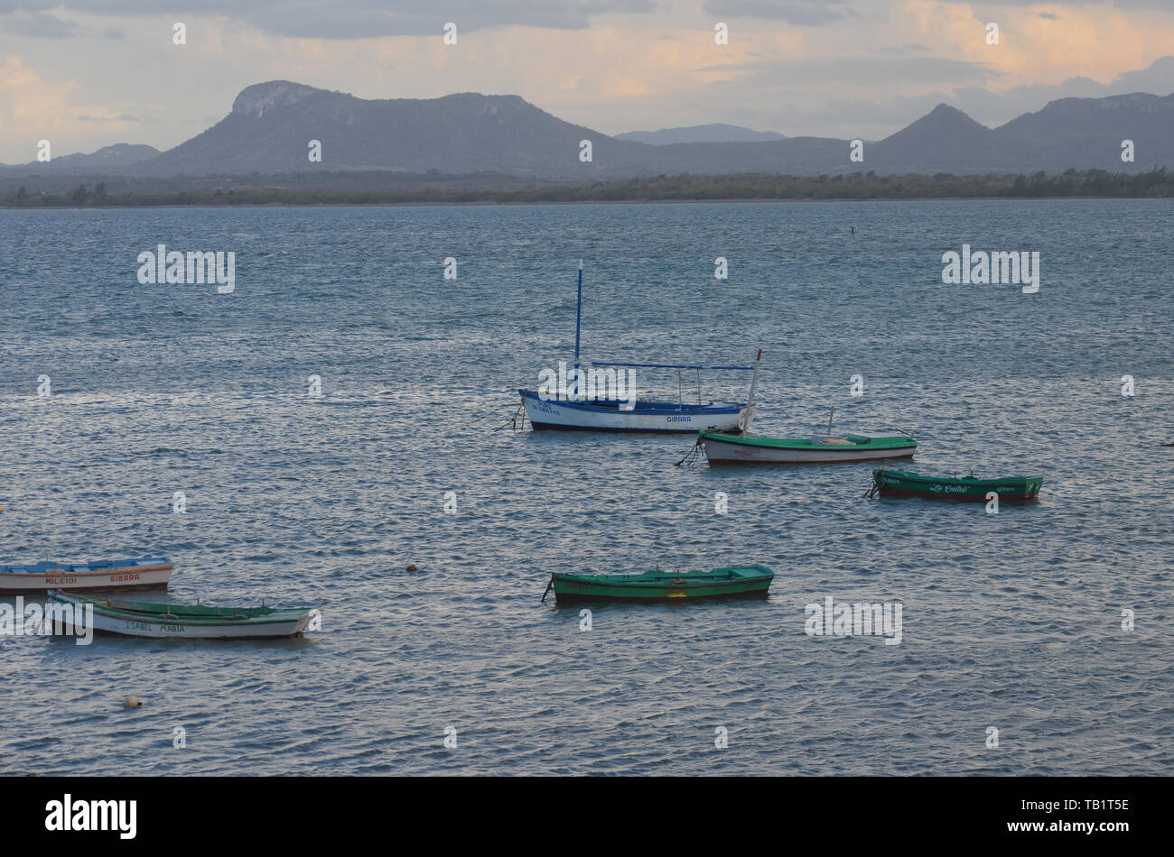Artisanal fishing fleet in Gibara harbour, southern Cuba Stock Photo ...