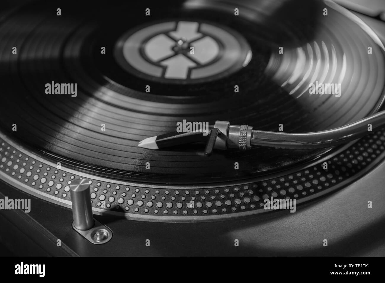 Vinyl disk on modern DJ mixer, closeup Stock Photo - Alamy