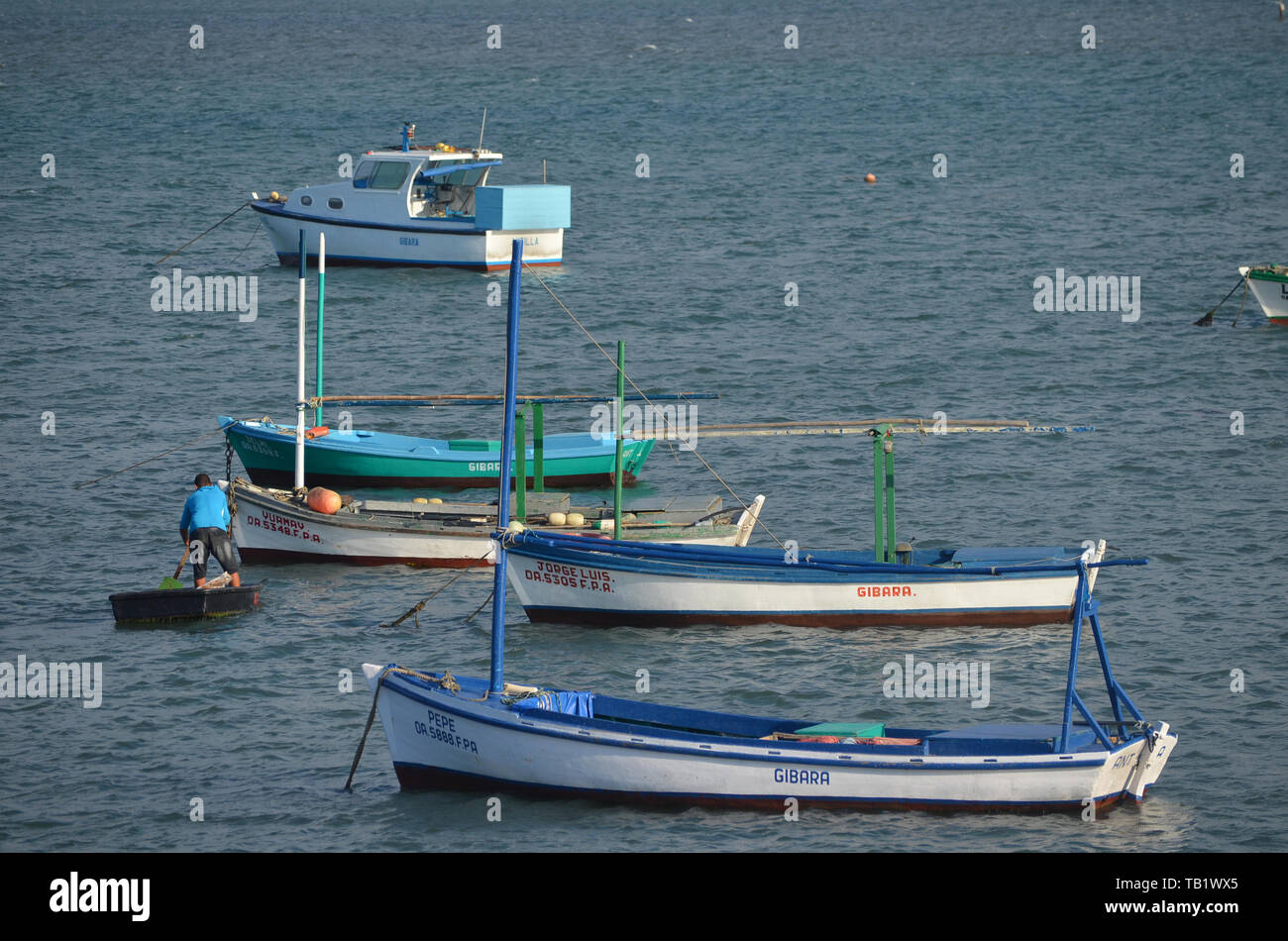 Artisanal fishing fleet in Gibara harbour, southern Cuba Stock Photo ...