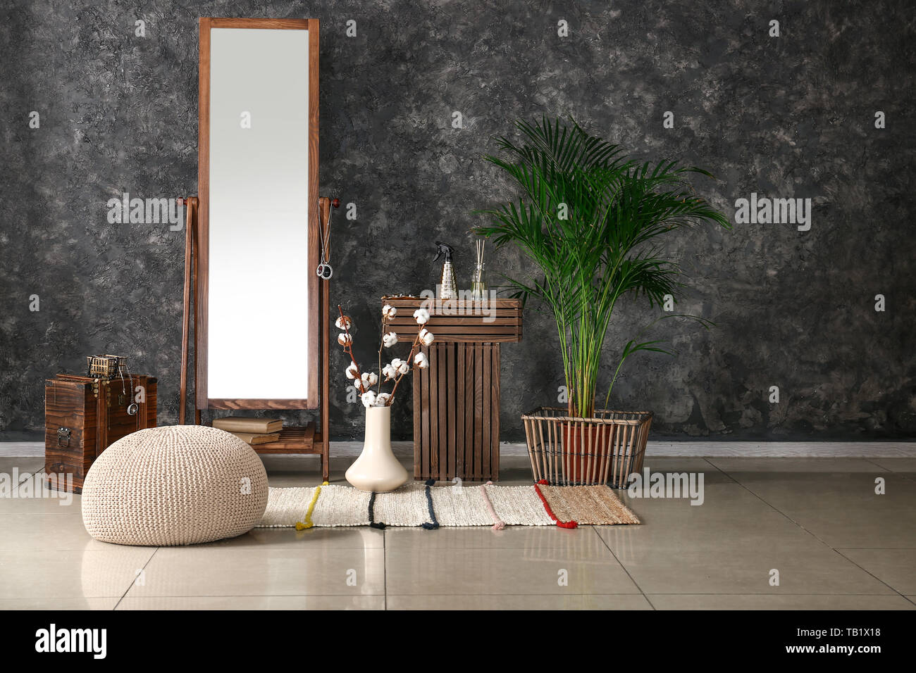 Interior of beautiful room with big mirror Stock Photo - Alamy