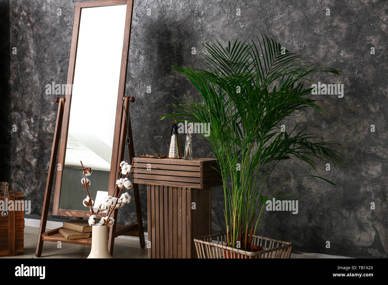 Interior of beautiful room with big mirror Stock Photo - Alamy