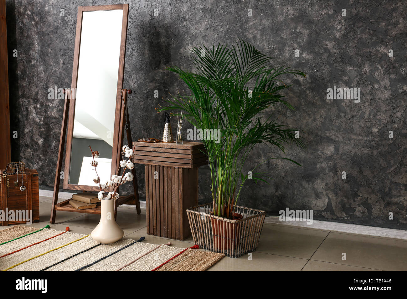 Interior of beautiful room with big mirror Stock Photo - Alamy