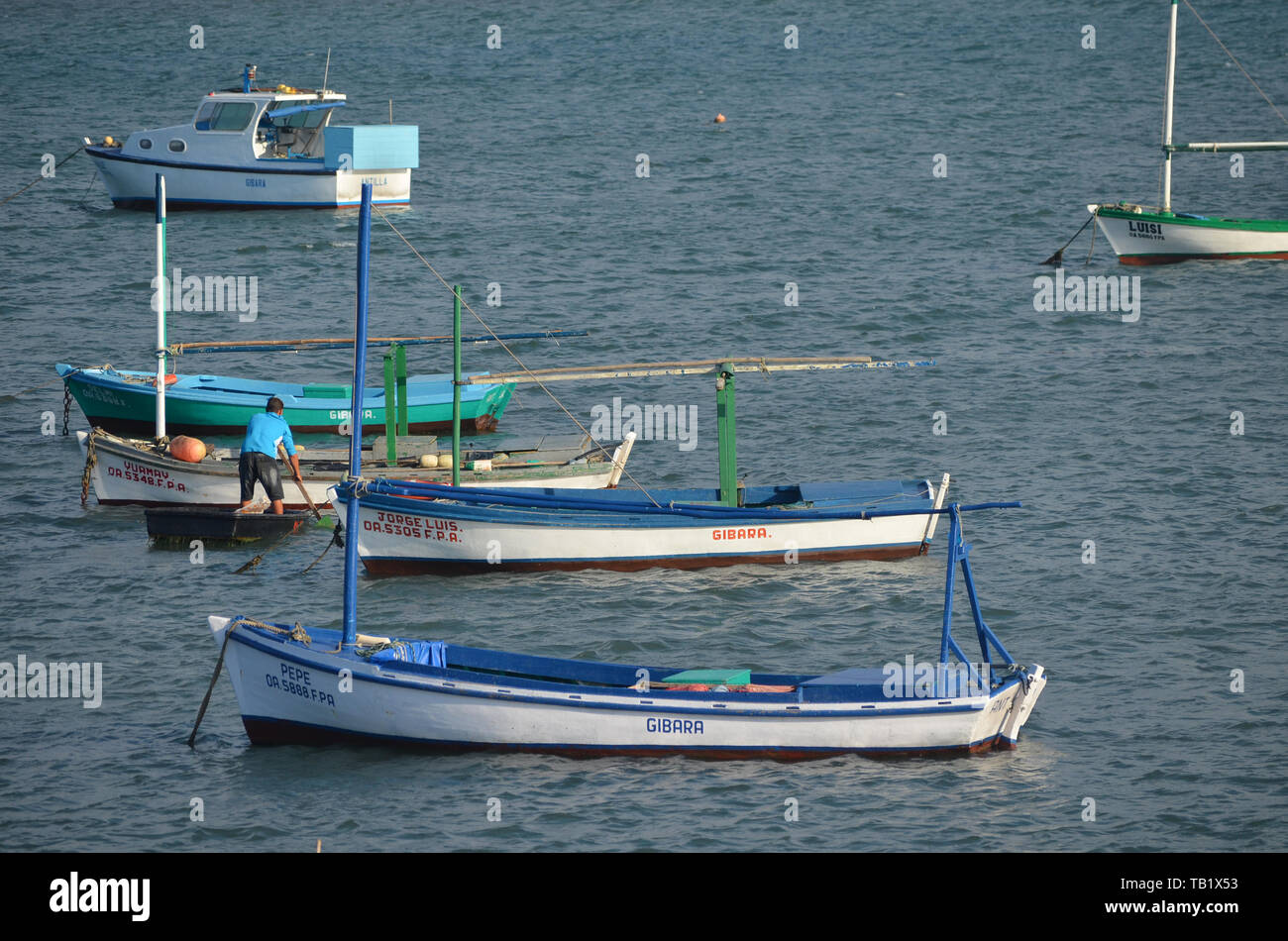 Artisanal fishing fleet in Gibara harbour, southern Cuba Stock Photo ...