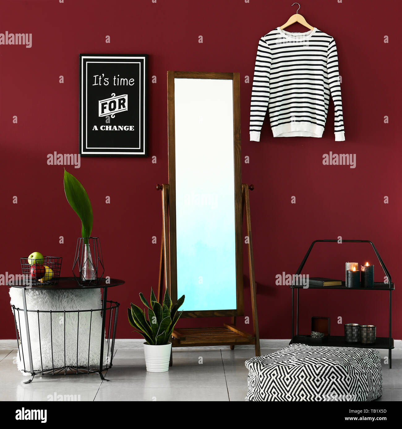 Interior of beautiful room with big mirror Stock Photo - Alamy