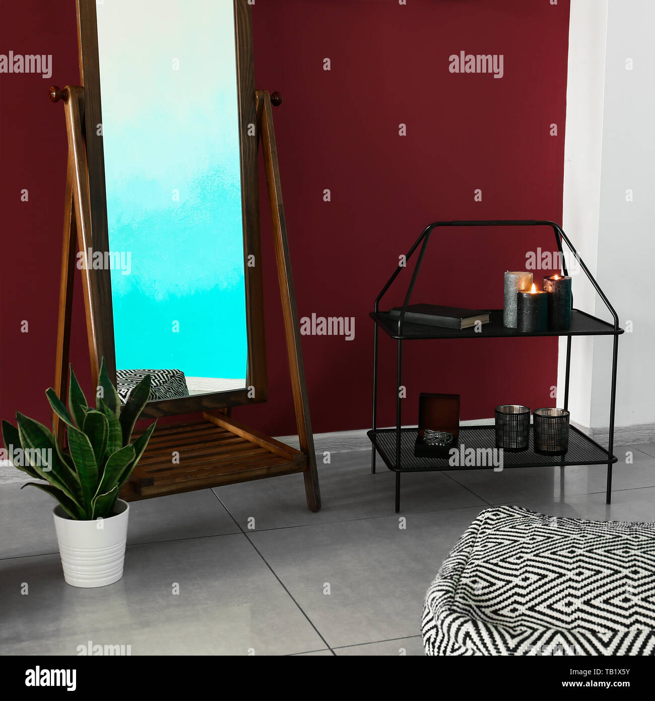 Interior of beautiful room with big mirror Stock Photo - Alamy