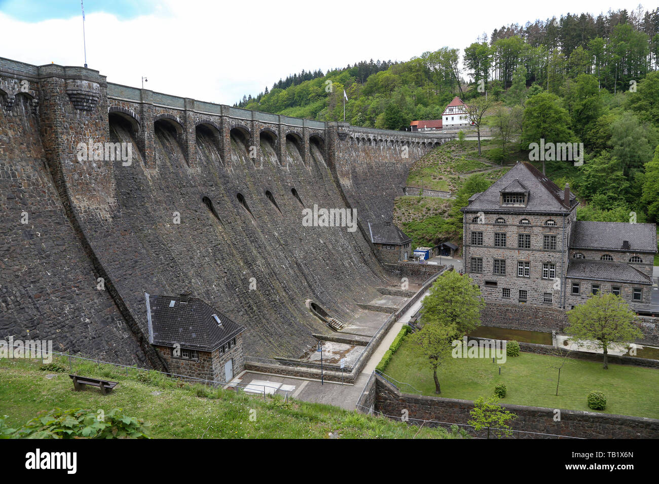 MARSBERG, GERMANY -MAY 24: Hydro powerstation at lake Diemelsee ...