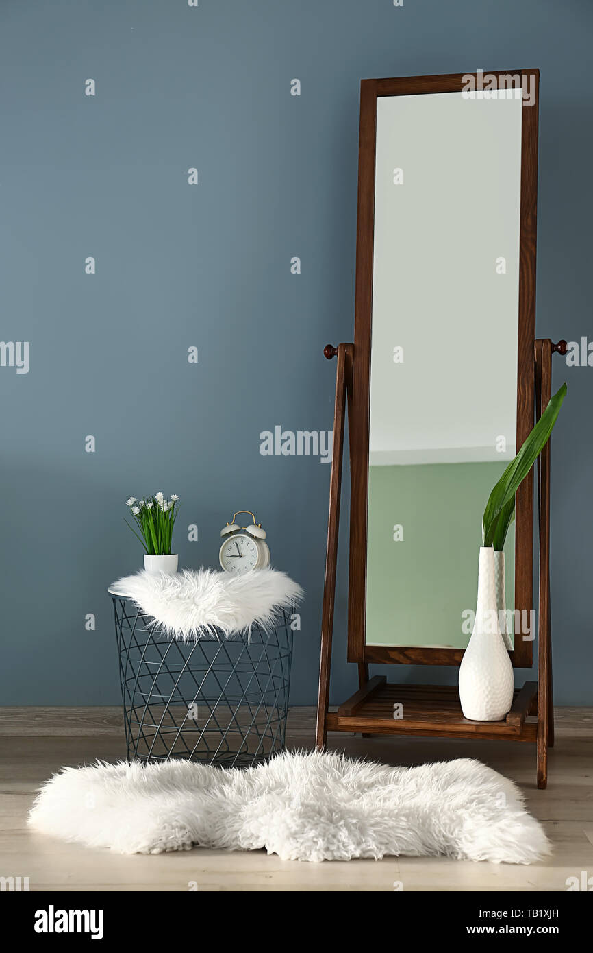 Interior of beautiful room with big mirror Stock Photo - Alamy