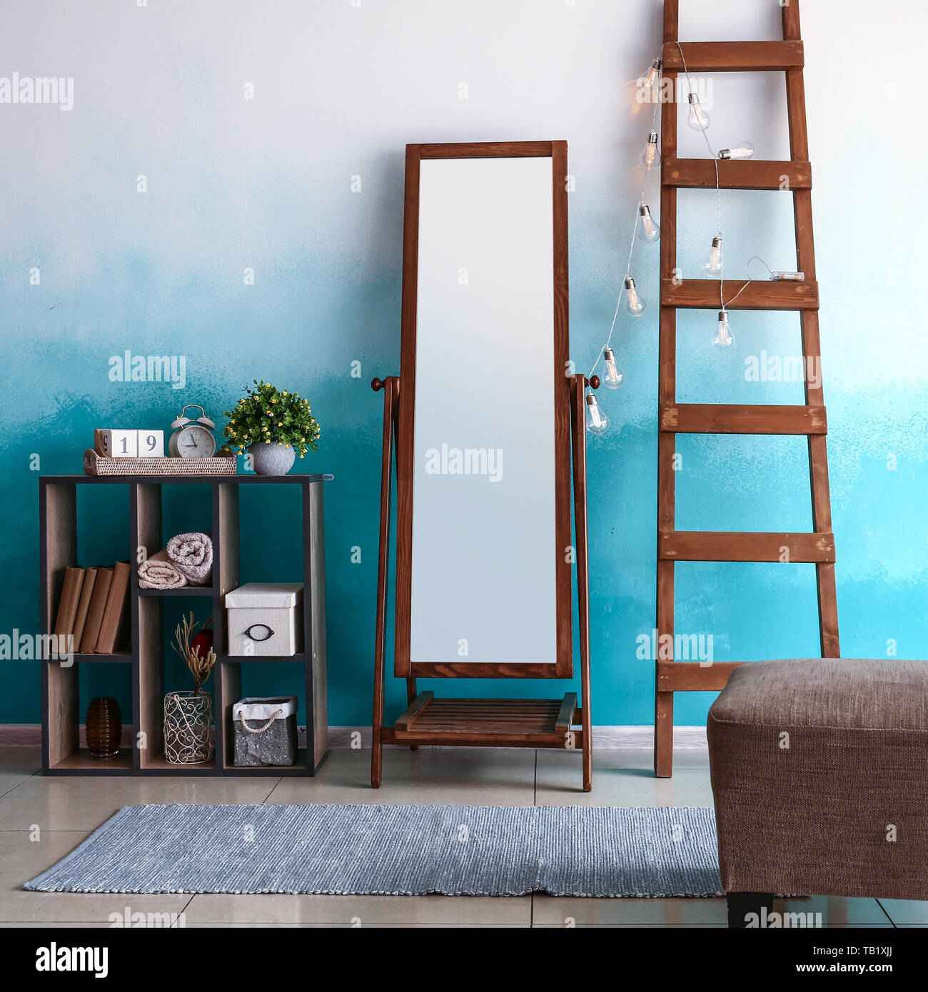 Interior of beautiful room with big mirror Stock Photo - Alamy