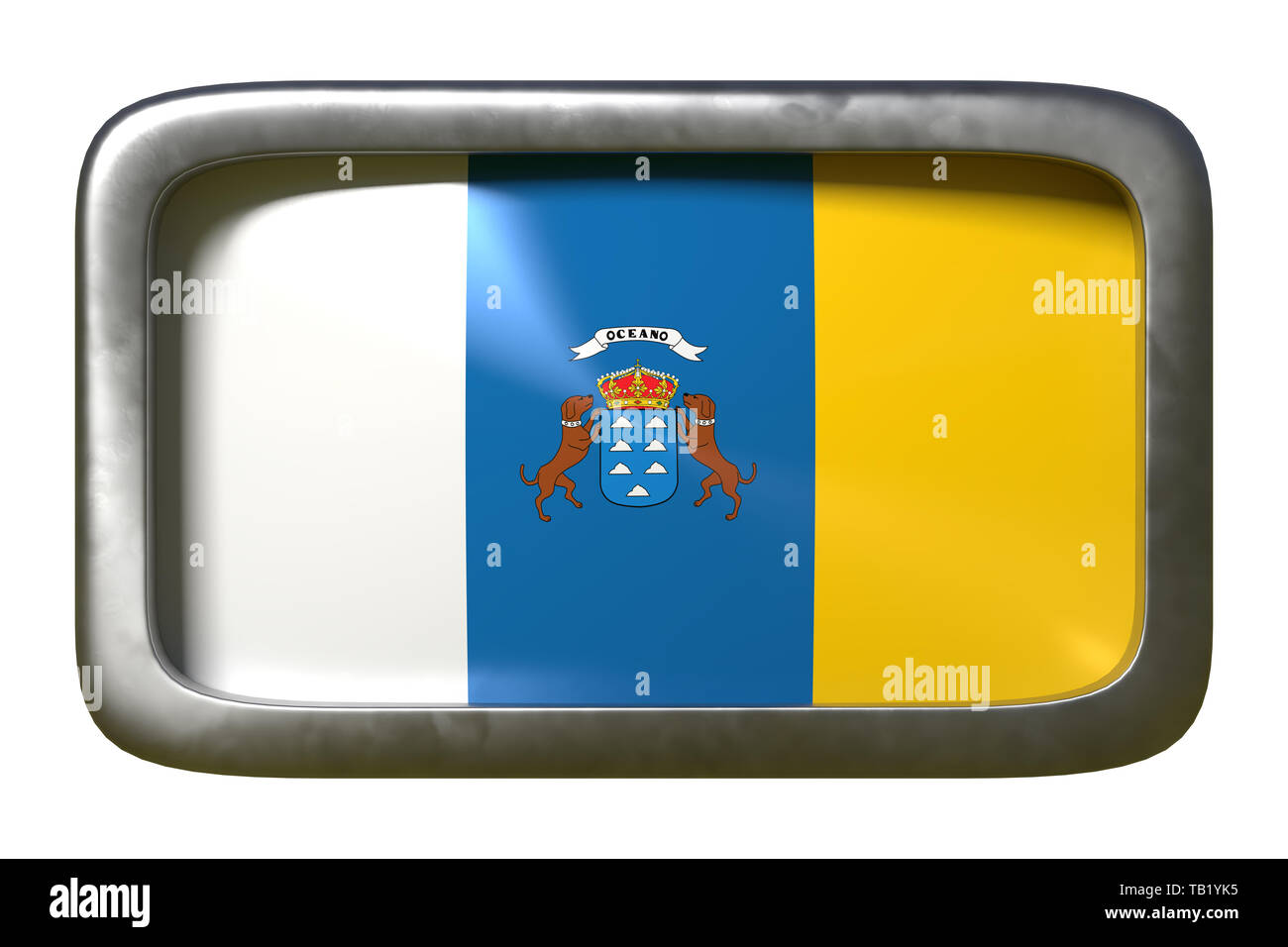 3d rendering of a Canary islands spanish community flag on a rusty sign ...