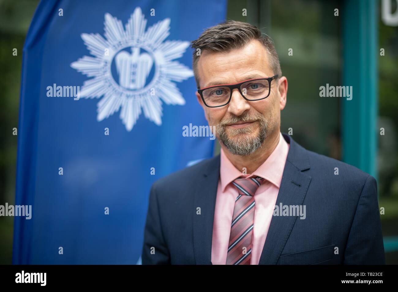 Munich, Germany. 29th May, 2019. Stefan Pfeiffer, head of the traffic police Feucht, stands in ...
