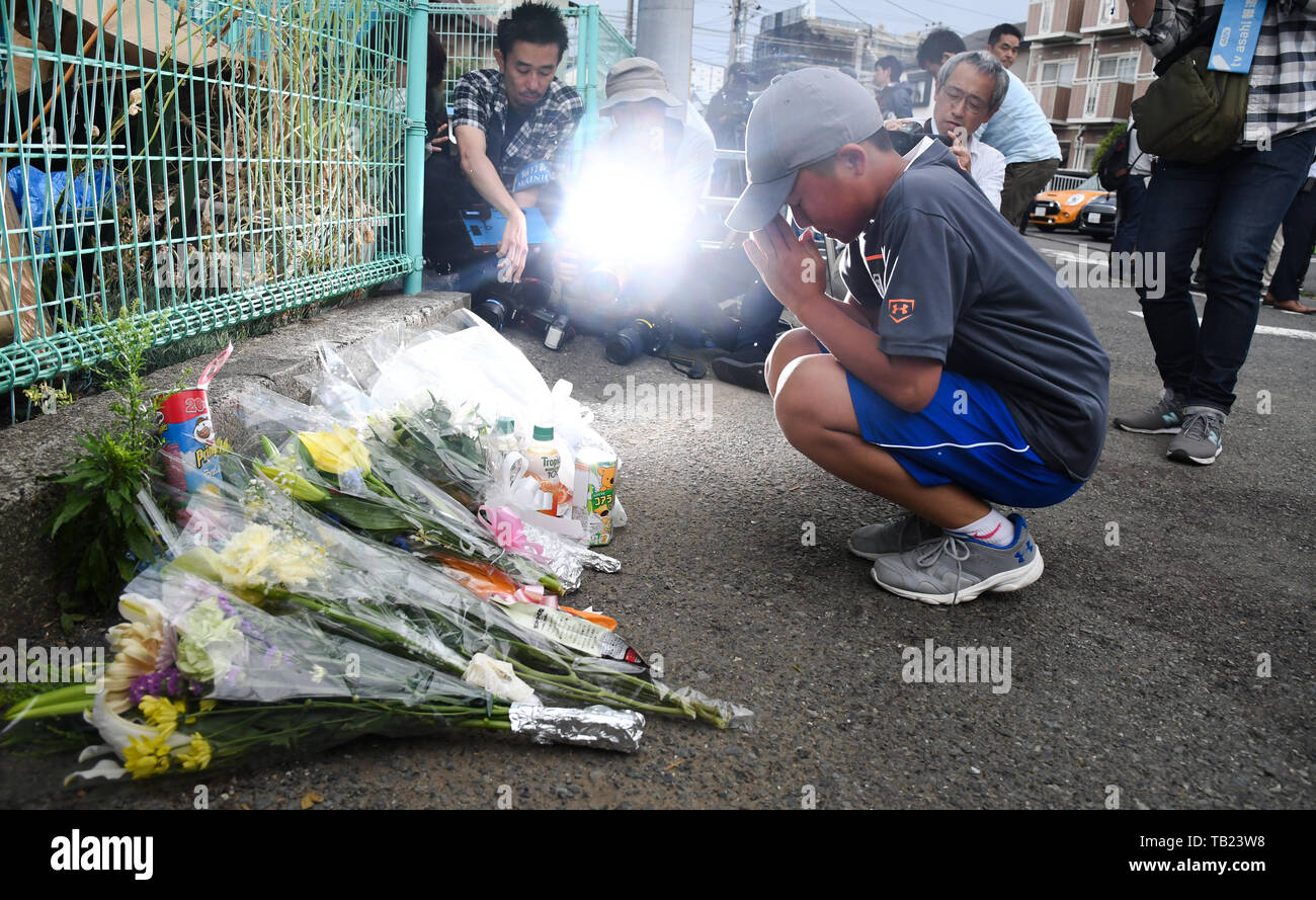 May 28, 2019 - Tokyo, Japan - A boy in Kanagawa Prefecture prey for ...