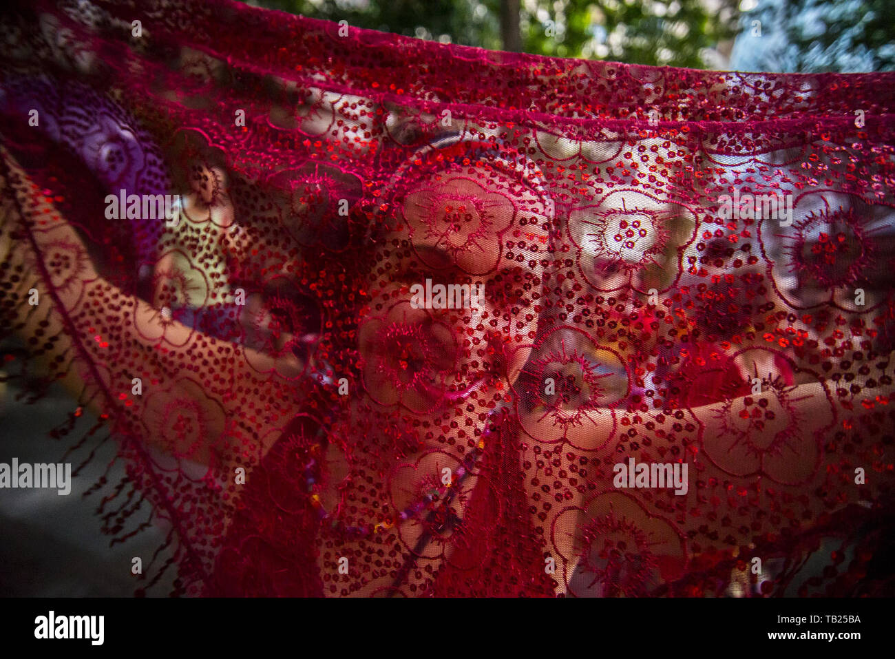 May 29, 2019, Sao Paulo, Brazil: A Gypsy dancer behind a red veil ...