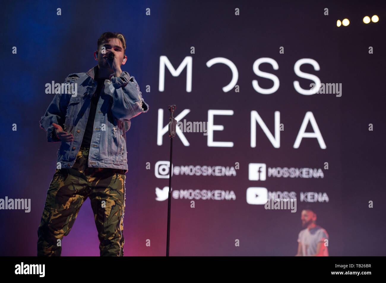 Glasgow, UK. 29 May 2019. Moss Kena in concert at SSE's Hydro Arena in ...