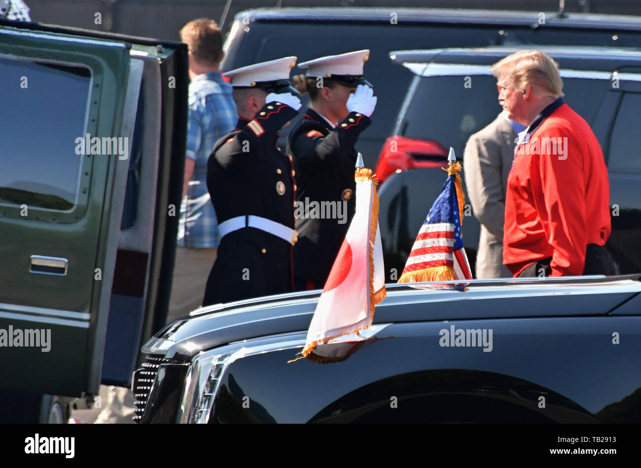 U.S. President Donald Trump is seen upon boarding Marine One at Akasaka ...