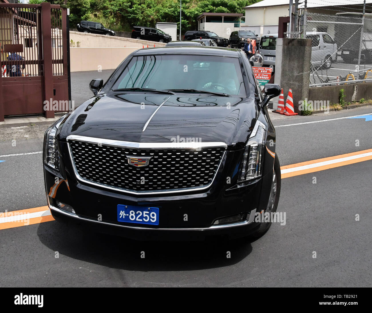 U.S. presidential Cadillac limousine is seen leave from Akasaka Press ...