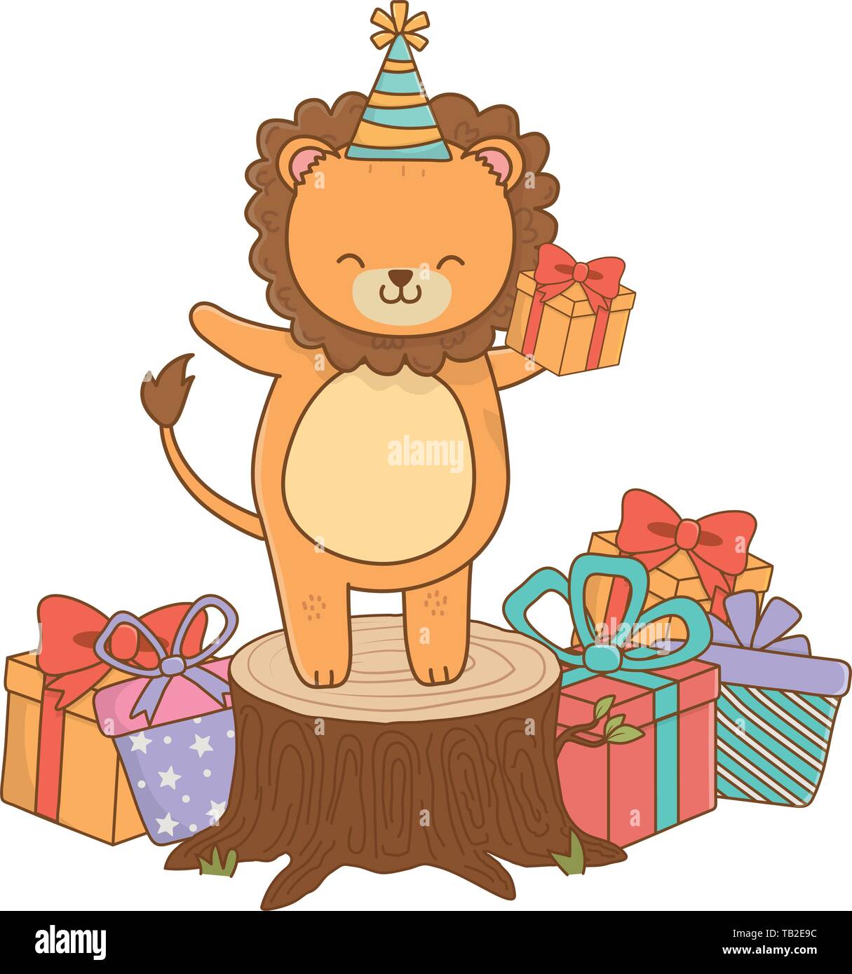 Lion cartoon design, Animal happy birthday celebration decoration and ...