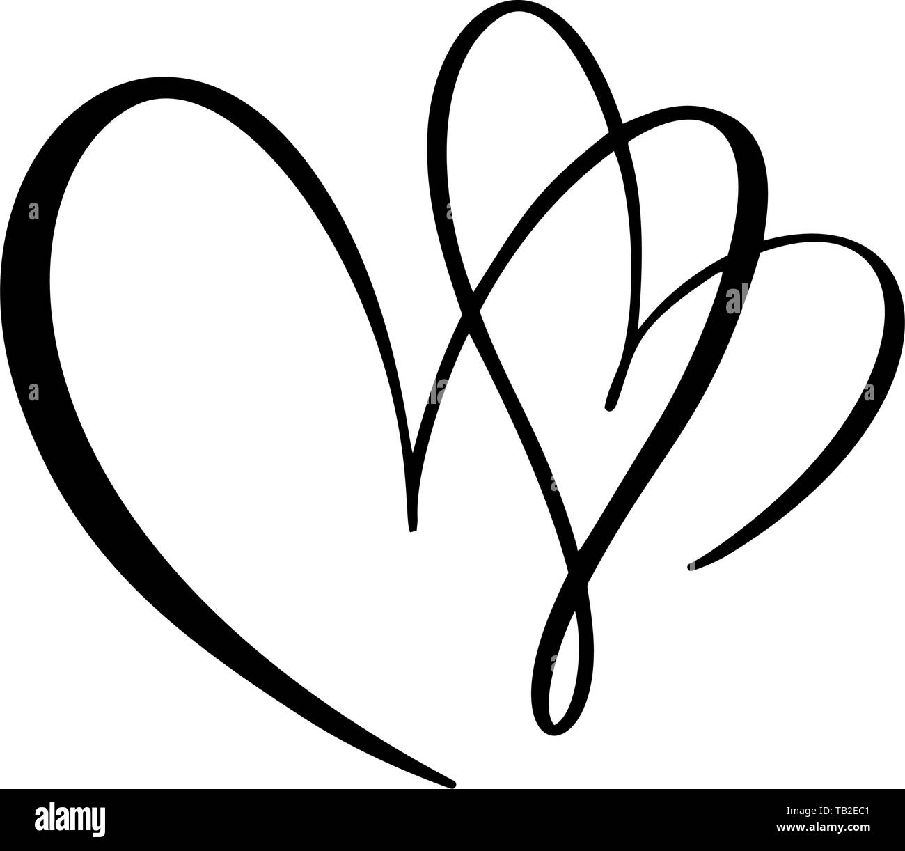 Calligraphy vector two Heart love sign. Romantic Hand drawn icon of ...
