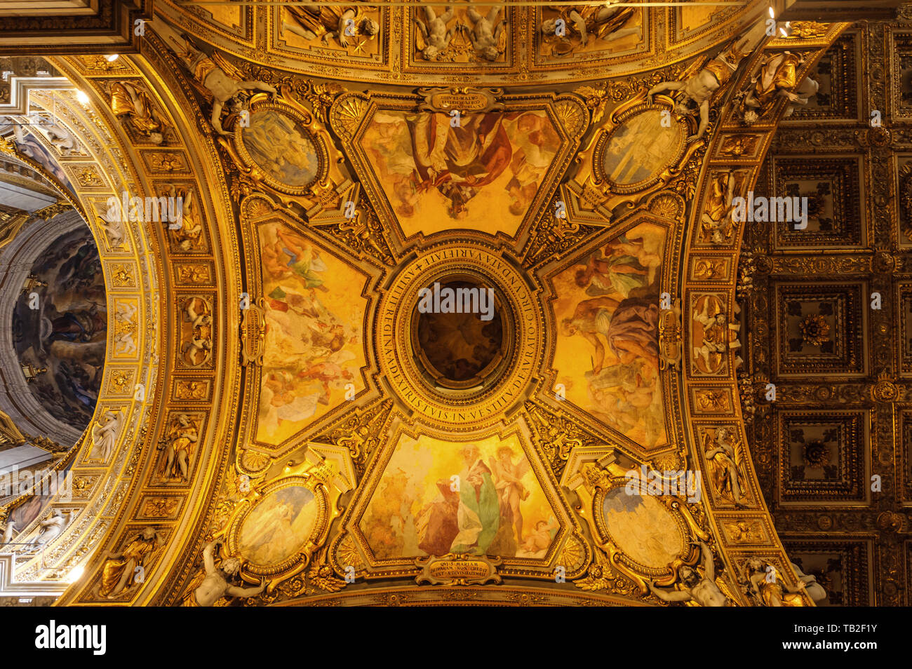 A richly decorated vault in the Basilica of Santa Maria Maggiore Stock ...