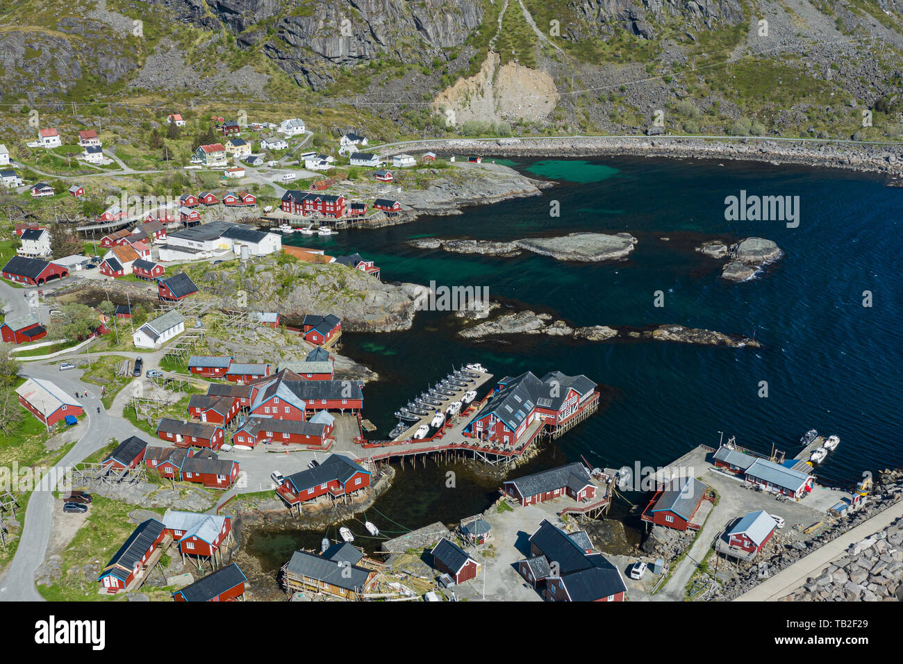Aerial view of Tind. Lofoten islands. Norway. The fishing village of ...