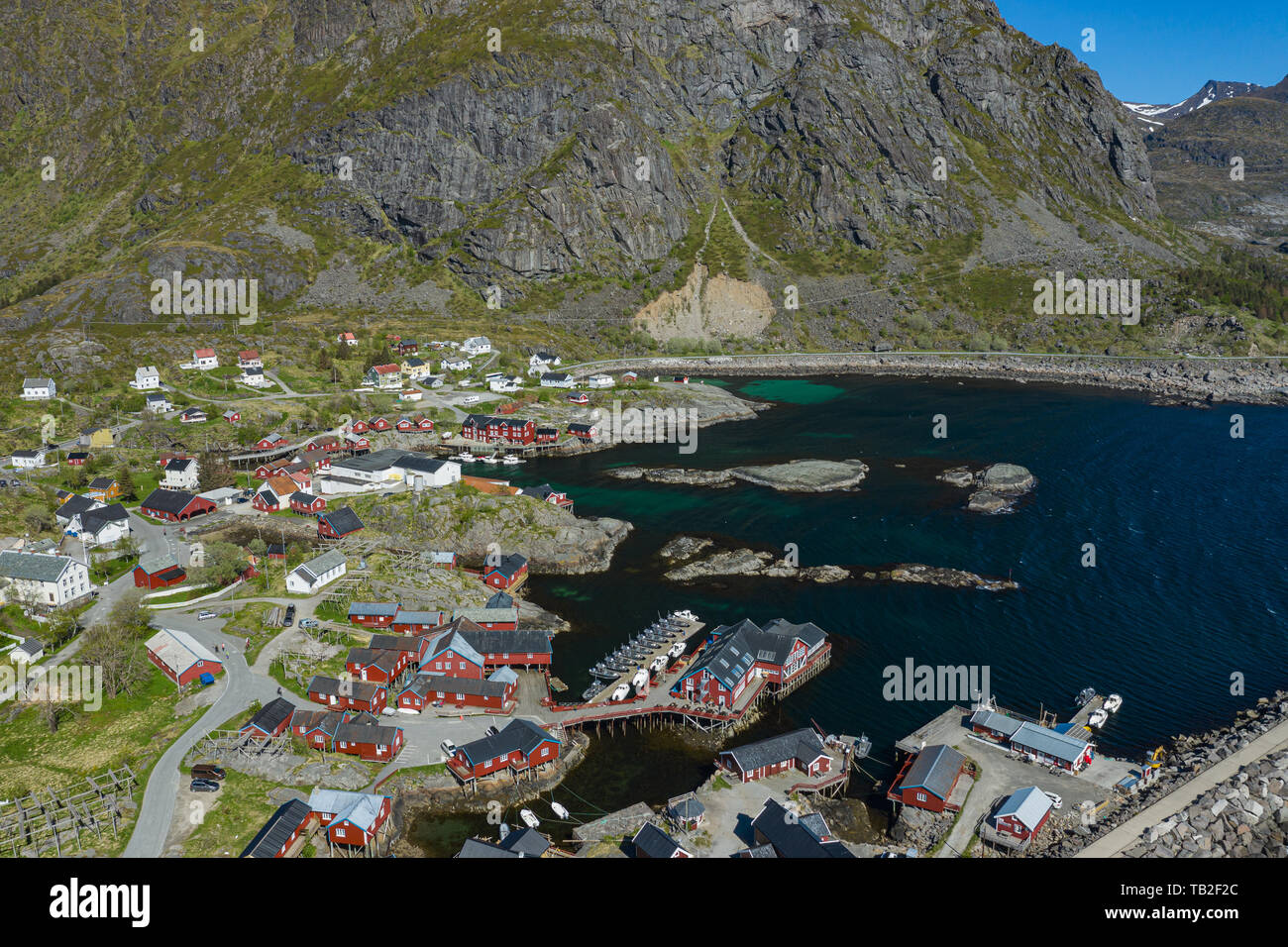 Aerial view of Tind. Lofoten islands. Norway. The fishing village of ...