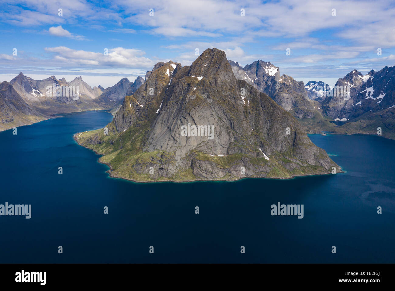 Aerial view of Reine, Lofoten islands, Norway. The fishing village of ...