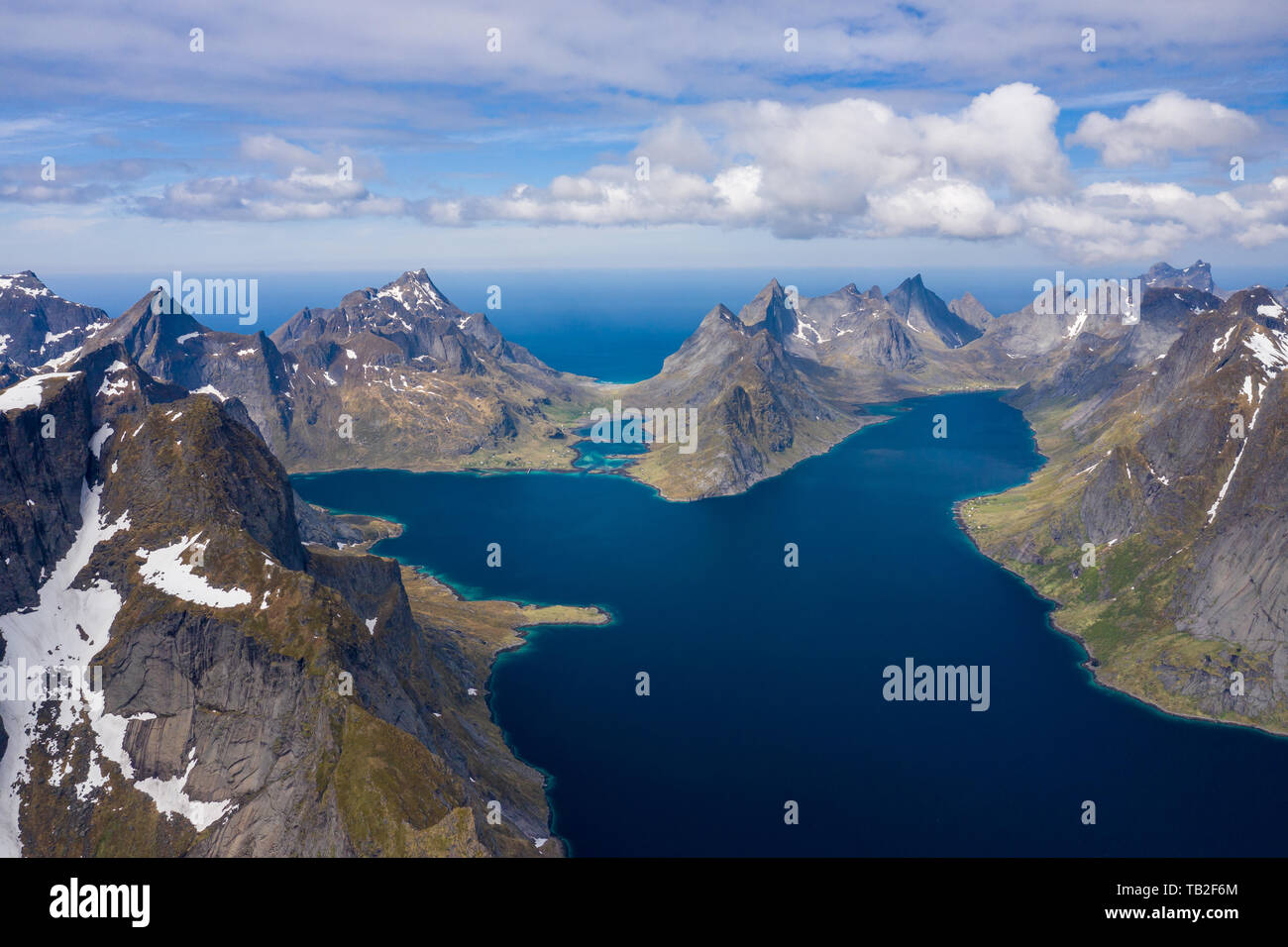Aerial view of Reine, Lofoten islands, Norway. The fishing village of ...