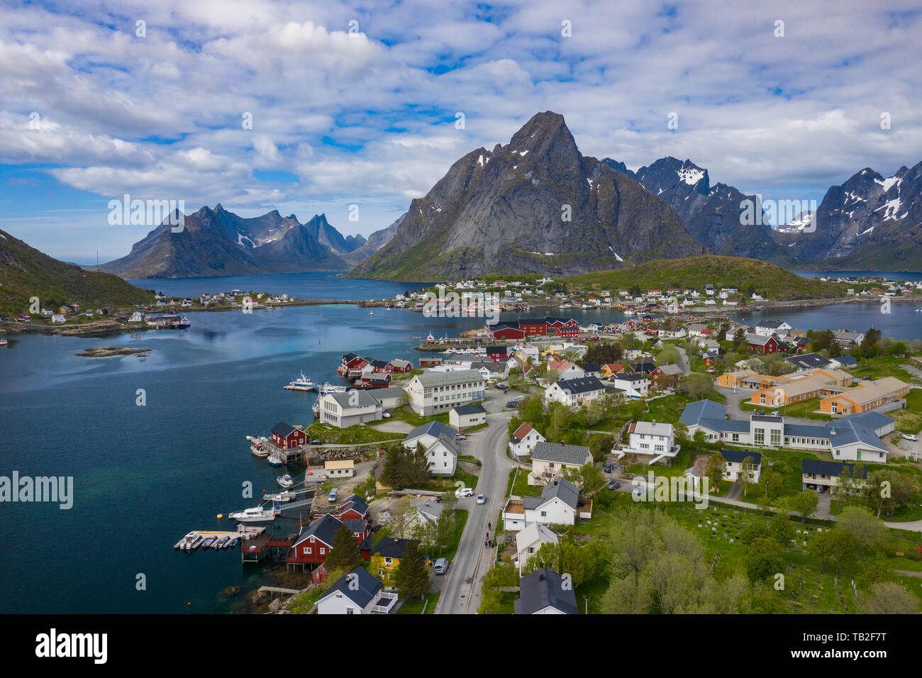 Aerial view of Reine, Lofoten islands, Norway. The fishing village of ...