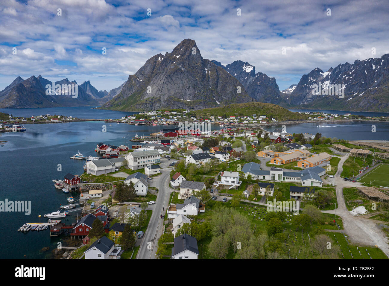 Aerial view of Reine, Lofoten islands, Norway. The fishing village of ...
