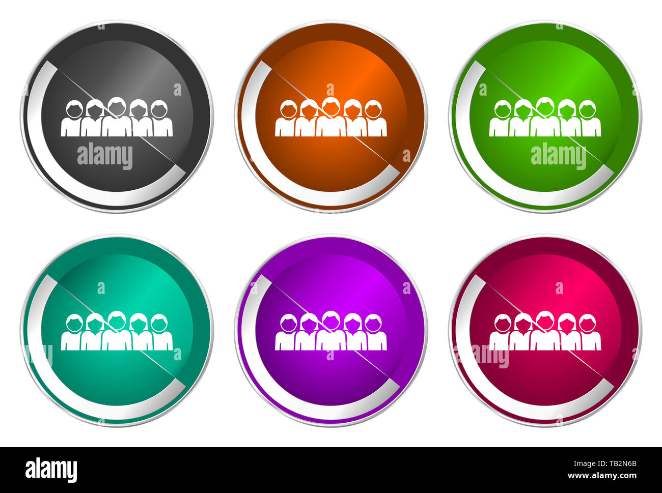 People icon set, silver metallic web buttons Stock Photo - Alamy