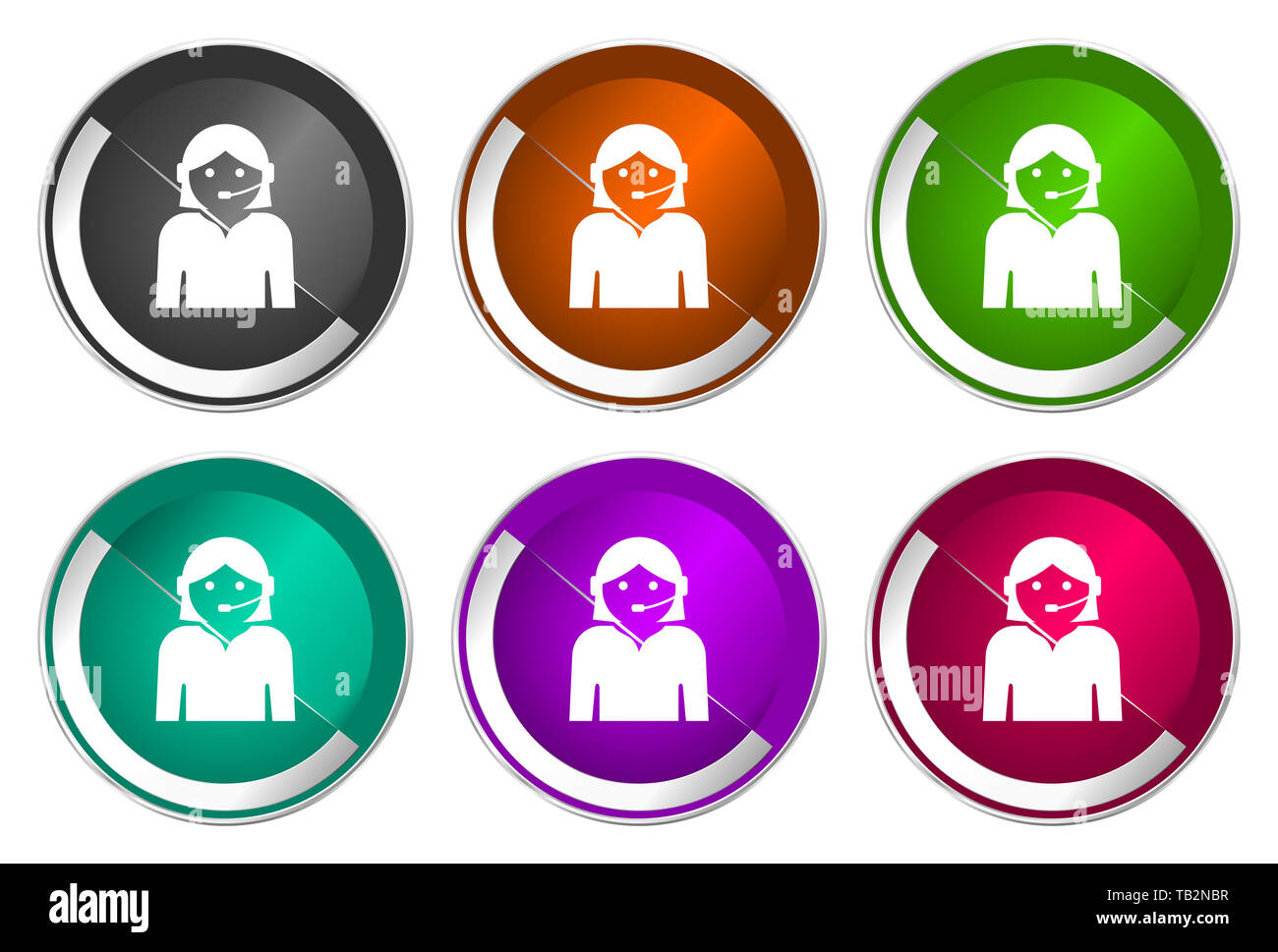 Call center icon set, silver metallic web buttons Stock Photo - Alamy